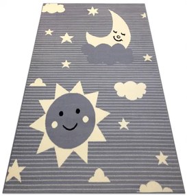 Dětský kusový koberec BCF FLASH 4001 Slunce Měsíc nebe hvězdy šedý Rozměr: 200x300 cm