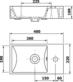 Sapho, MINOS keramické umývátko 40x22cm, pravé