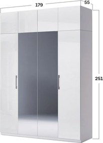 Skříň 4dv se zrcadlem + Antresol 4 dv, série N bílá Family