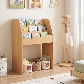 Costway Dětská knihovna 3patrová Montessori police na hračky ze dřeva