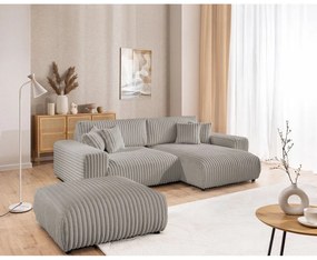 Světle šedá manšestrová rozkládací/s úložným prostorem rohová pohovka (pravý roh) Sarina – Ropez