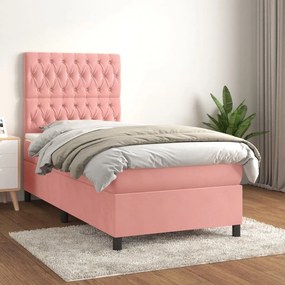 Box spring postel s matrací růžová 90x200 cm samet 3143186