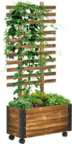 Vyvýšený zahradní záhon Outsunny s treláží, dřevěný květináč s treláží, zahradní záhon na kolečkách 65x31x147cm pro zahradu, pro popínavé rostliny a k