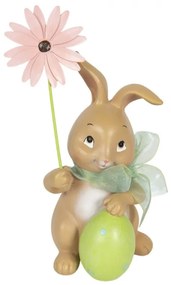Velikonoční dekorace králíka s růžovou květinou – 9x9x17 cm