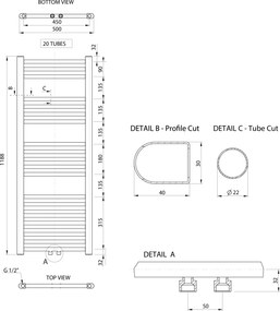 Aqualine ALYA otopné těleso rovné 500 x 1188 mm středové připojení chrom LLS302