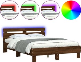 Rám postele s čelem a LED osvětlením hnědý dub 135 x 190 cm 3207573