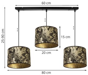 Závěsné svítidlo WERONA 2, 3x černé/zlaté textilní stínítko, G