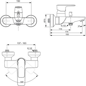 Ideal Standard Connect Air - Vanová baterie nástěnná, kartáčovaná zlatá A7033A2