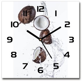 Wallmuralia Skleněné hodiny čtverec Kokos s vodou 30x30 cm