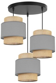 Závěsné svítidlo Boho, 3x jutové/šedé textilní stínítko, o