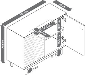 Tchibo - Komoda z jasanového dřeva s dekorativními čely dvířek - barva: hnědá