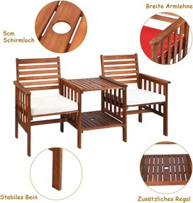 Costway Zahradní lavice se stolem 2 sedací dřevěná s otvorem na slunečník