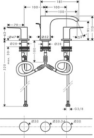 Hansgrohe Vivenis, umyvadlová baterie s výpustí, 3-otvorová instalace, EcoSmart, černá matná, 75033670