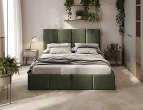 ComfortMatrace Čalouněná postel se zvedacím roštem a úložným prostorem Valencia Barva: Khaki/Khaki, Rozměr: 160x200 cm, Výška čela u hlavy: 120 cm