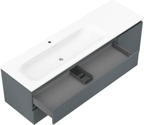 Mexen Rivel, koupelnová skříňka 160 cm s levým umyvadlem Vela, 2S, 1D, drážkovaná, grafitová/bílá matná, 91A23-16047-3-BBFFF66-W23L01