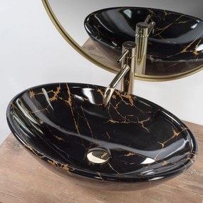 Rea Pamela Black Marble Shiny, umyvadlo na desku 530x330x150 mm, černá lesklá-vzor black marble, REA-U5067