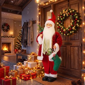 HOMCOM 120 cm zpívající a tancující Santa Claus, stojící animovaná vánoční postava s punčochou, pytlem, aktivovaná zvukem / dotykem