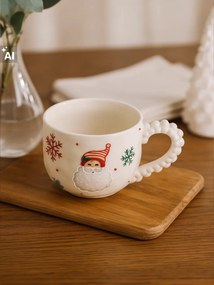 Sinsay - Vánoční keramický hrnek s motivem Santa Clause - bílá