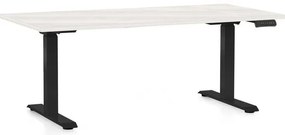 Výškově nastavitelný stůl OfficeTech D, 160 x 80 cm, černá podnož, bílý jasan