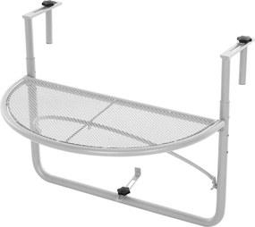 Závěsný stůl na balkon Outsunny, zahradní stůl s nastavitelnou výškou, polokulatý Ø30 cm, bílý kov, L60 x Š45 x V50 cm | Aosom