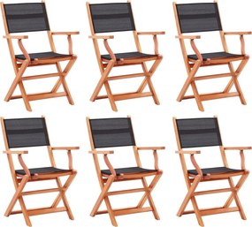 vidaXL Skládací zahradní židle 6 ks masivní eukalyptus textilen [3086964] Barva: Černá