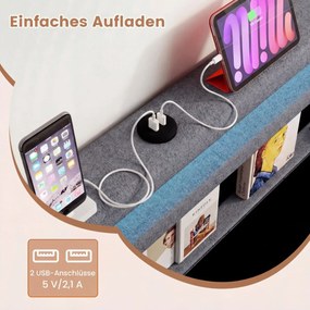 Costway Čalouněná postel s LED osvětlením Nabíjecí stanice (2 USB porty) Rám