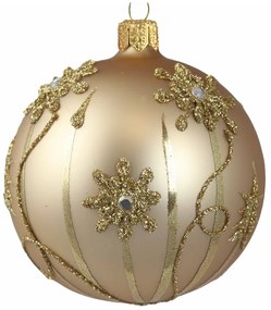 Decor by Glassor Vánoční baňka zlatá s dekorem květin