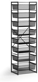 Otevřený košový regál, 8x koš s jemným sítem, TYP VIII, 600 x 460 x 2020 mm, černá