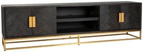 OnaDnes -20% Černo zlatý dubový TV stolek Richmond Blackbone 220 x 42,5 cm