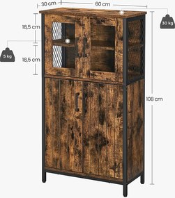 Úložná skříň, víceúčelová skříň 60 x 108 x 30 cm, rustikální hnědá a černá