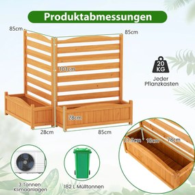 Costway 2 kus dřevěného panelu s truhlíkem na rostliny a drenážními otvory