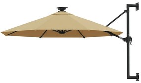 Nástěnný zahradní slunečník s LED 300 cm taupe 312525