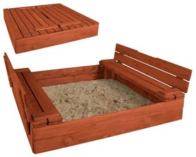 Dětské pískoviště z masivu s lavičkami - uzavíratelné - teak