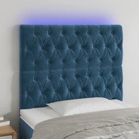 Čelo postele s LED tmavě modré 90x7x118/128 cm samet