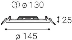 LED2 SLIM-R, zápustné stropní LED svítidlo, IP43 Velikost svítidla: S