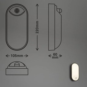 BRILO 3830015 Ruch LED venkovní nástěnné svítidlo, pohybové čidlo, IP65, černá - BRILO