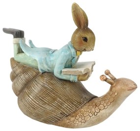 Dekorace ležící králík s knihou na šnekovi – 16x8x14 cm