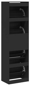 Botník se 4 výklopnými zásuvkami černý 60 x 42 x 204 cm - Default Title