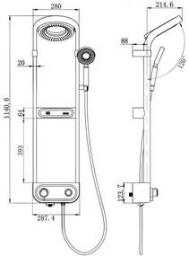 Mexen Peak, sprchová sada s ruční a dešťovou hlavicí, LED displej, černá, 78106-70