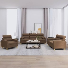 3dílná sedací souprava s polštáři hnědá textil 3201555