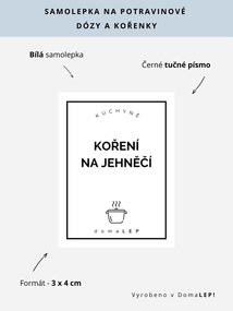 Samolepka na kořenky KOŘENÍ NA JEHNĚČÍ bílá 3 × 4 cm tučné písmo