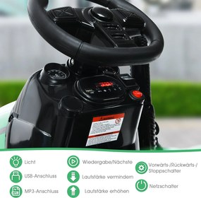 Costway 12 V dětský elektrický traktor s přívěsem – 151 × 68 × 70 cm, zelený