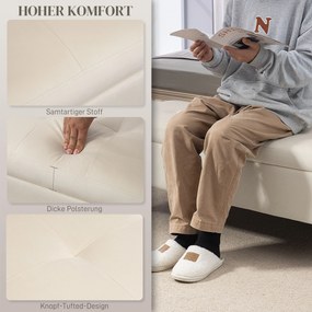 HOMCOM Lavice s úložným prostorem čalouněná lavice sametový vzhled kovové nohy lavice do obývacího pokoje ložnice předsíně 120 x 44 x 44,5 cm béžová …