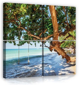 Postershop Obraz na plátně: Houpačka na pláži - set 4ks 25x25cm