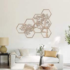 dřevo života Dřevěný strom na zeď HEXAGON Zvolte barvu dekoru: Dub Sonoma, Rozměry šxv (cm): 60x48