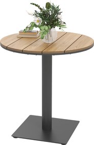 Zahradní stůl Ø70 cm, odolný proti povětrnostním vlivům Kulatý balkonový stůl s lamelovou konstrukcí, ocel Ø70 x 74H cm Přírodní dřevo