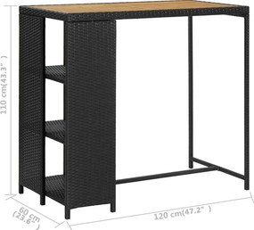 Barový stolek s úložným regálem černý 120x60x110 cm polyratan 313478