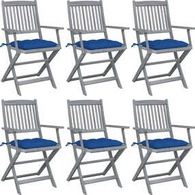 vidaXL Skládací zahradní židle s poduškami 6 ks masivní akáciové dřevo [3065431] Barva: Šedá