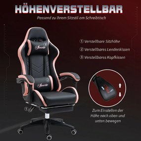 Vinsetto Herní Křeslo Racing Gamer Křeslo PU Kůže s Nastavitelnou Výškou, Polohováním 135°, Opěrkou Hlava, Bederní Oporou a Sklopným Podnožím pro Kan…