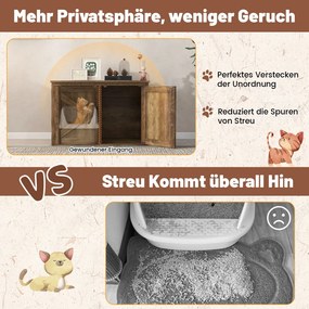 Costway Kočičí záchod s dvoukřídlými dvířky, skříňka pro kočky, předěl, domeček